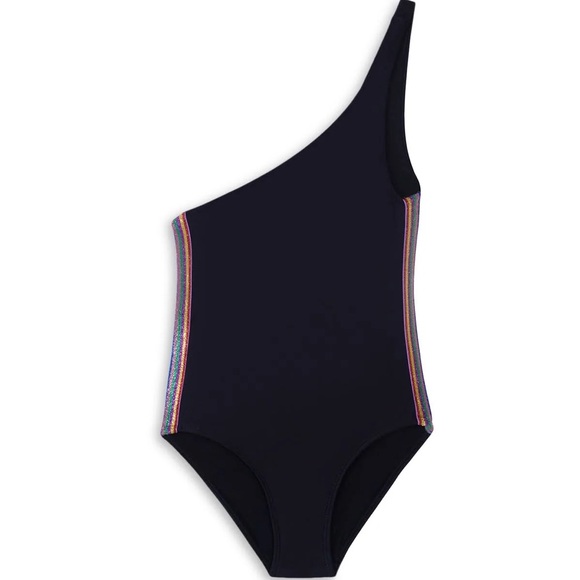 Pilyq | Swim | Pilyq Kids Black Oneshoulder Swimsuit With Rainbow ...